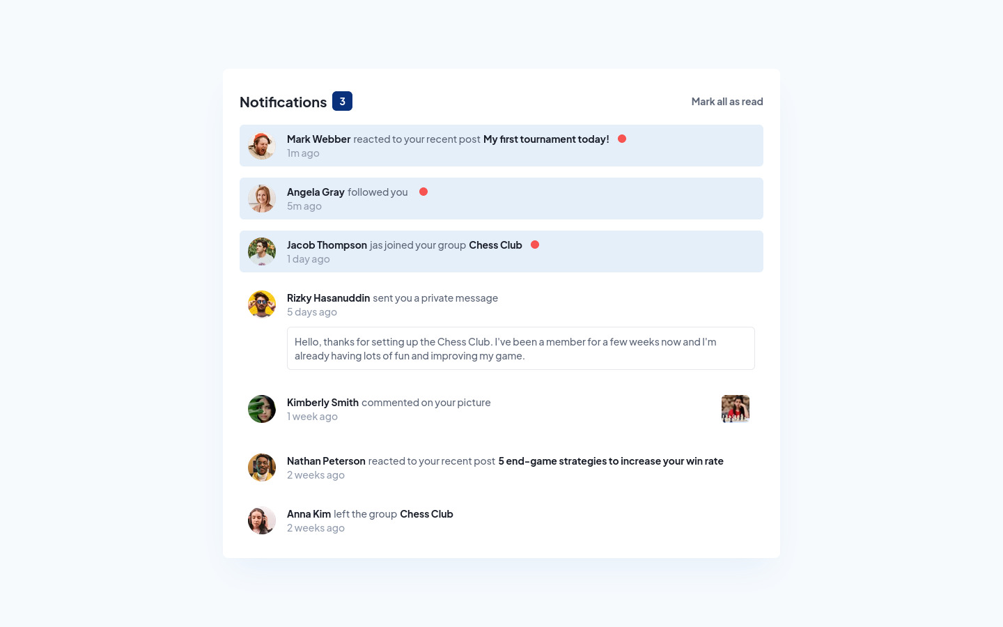 Frontend Mentor | Notification page 🎯 React ,Tailwind CSS and Conditional Rendering coding ...