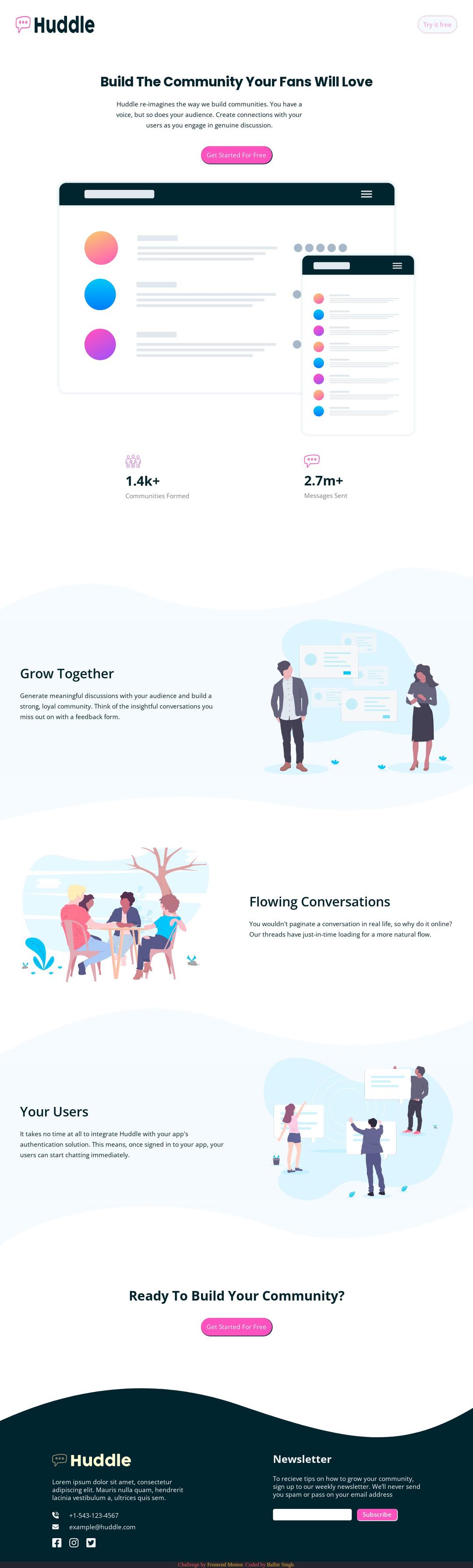 Frontend Mentor | Responsive Huddle Landing Page With Curved Sections coding challenge solution