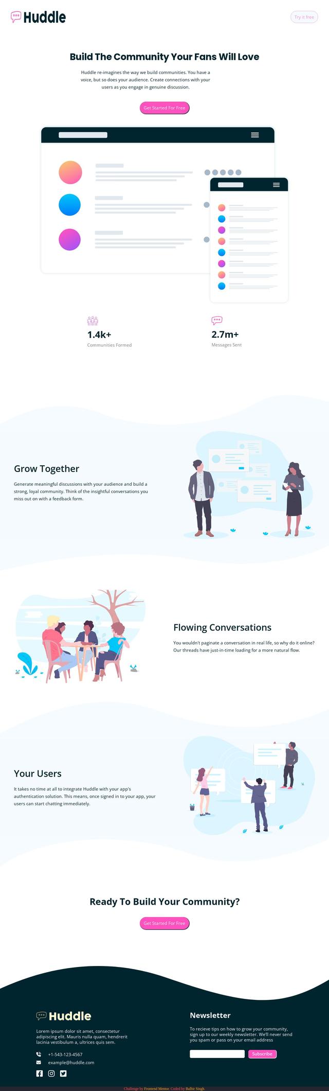Frontend Mentor | Responsive Huddle Landing Page With Curved Sections coding challenge solution