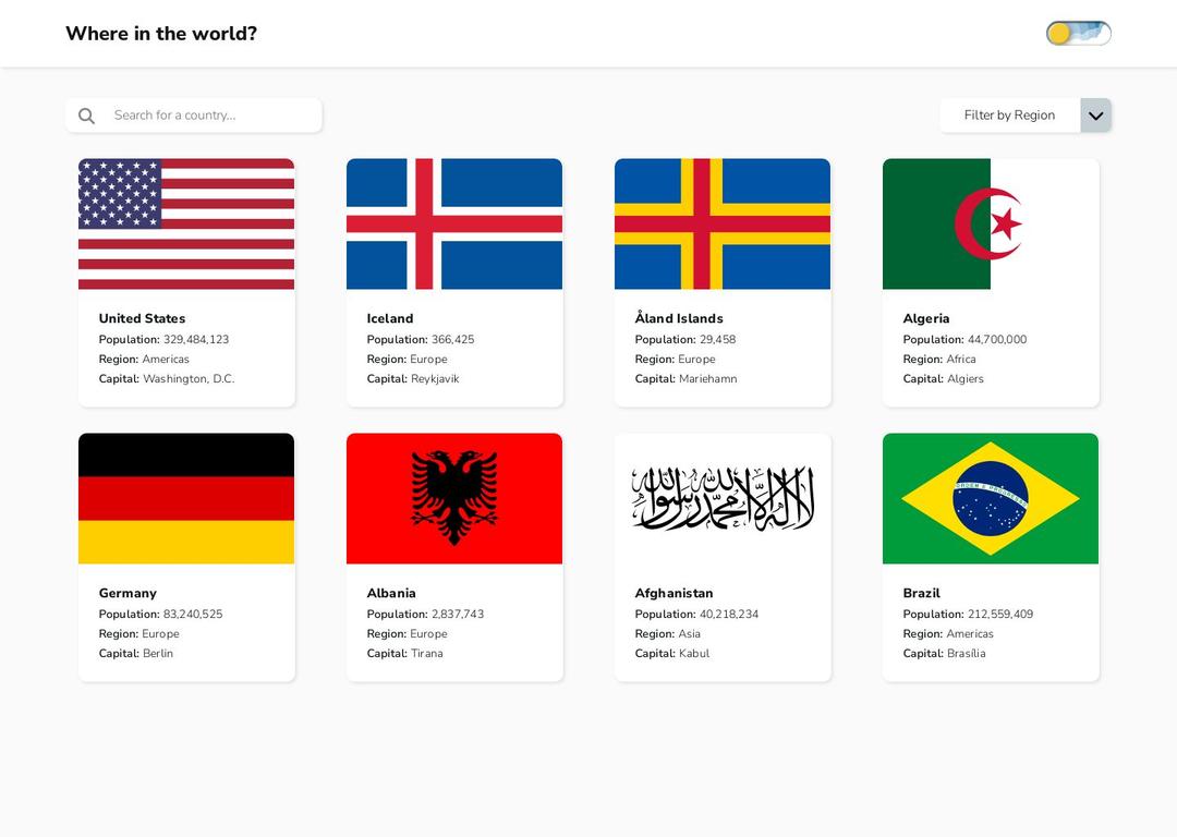 Frontend Mentor | Awesome country search engine using react coding challenge solution