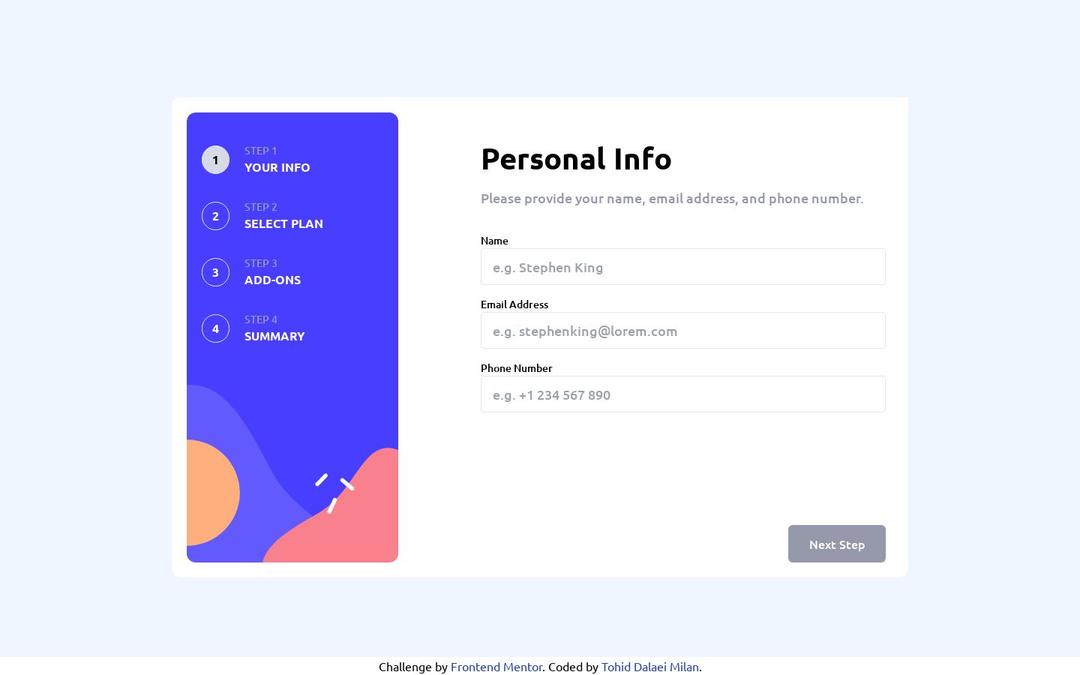 Frontend Mentor Multi Step Form Using React And Tailwindcss Coding