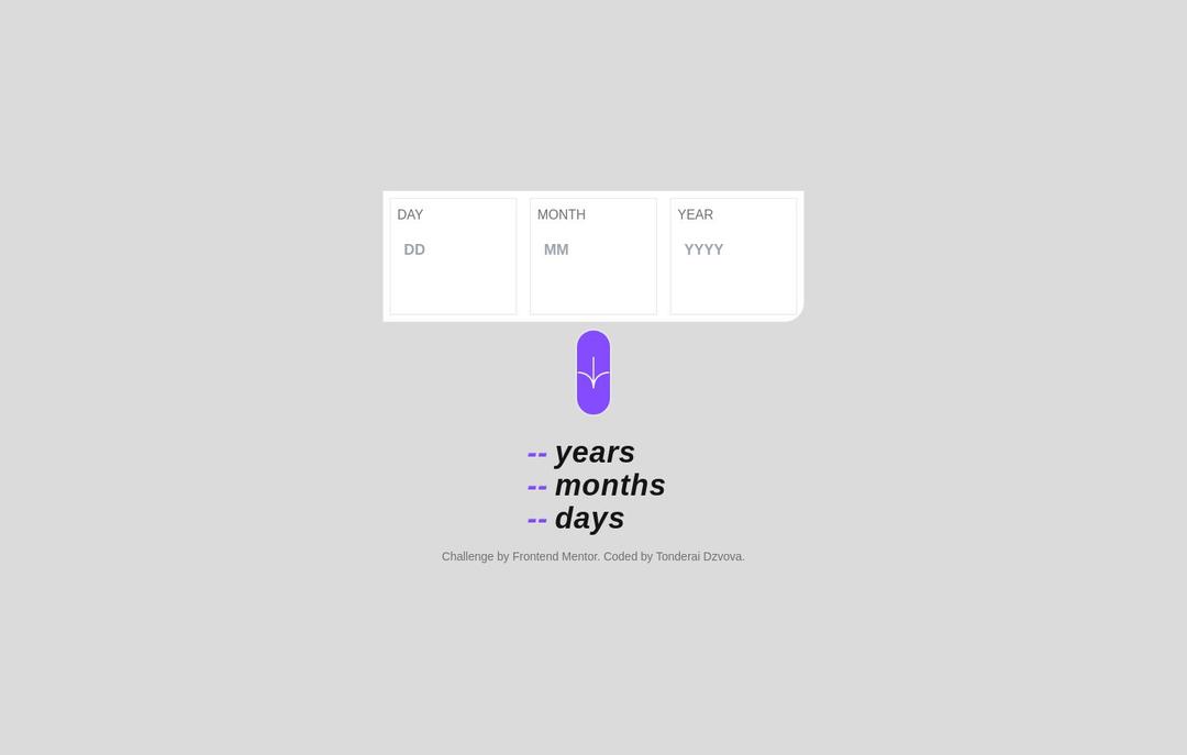 Frontend Mentor | Responsive Age Caculator Using Tailwindcss and JavaScript coding challenge ...