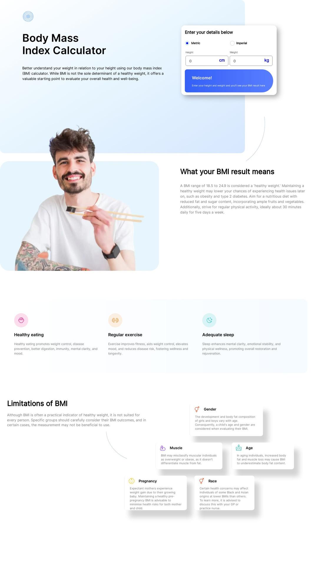 Frontend Mentor | Responsive website featuring BMI calculator, using css grid & flexbox coding ...