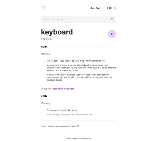 Frontend Mentor | Dictionary web app using SolidJs and Tailwindcss coding challenge solution