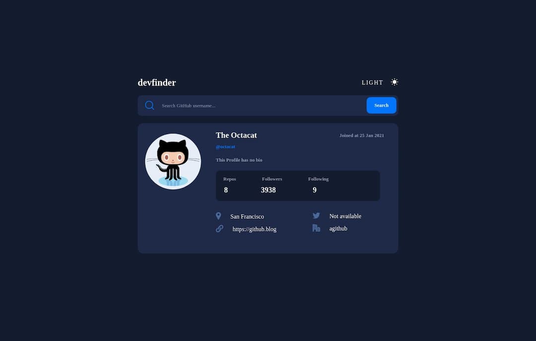 Frontend Mentor | Github user search app solution coding challenge solution