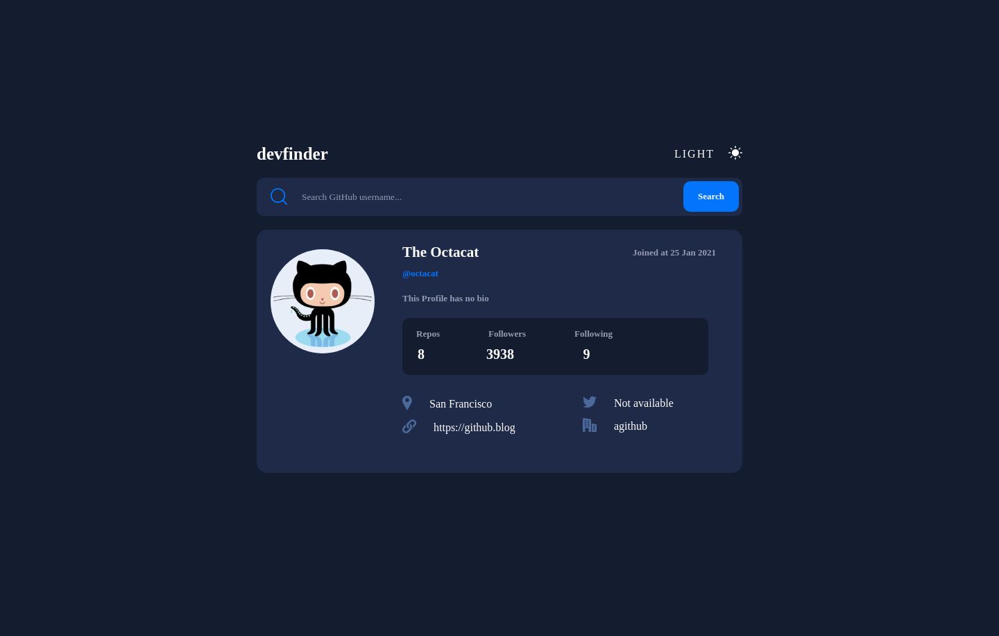 Frontend Mentor | Github user search app solution coding challenge solution