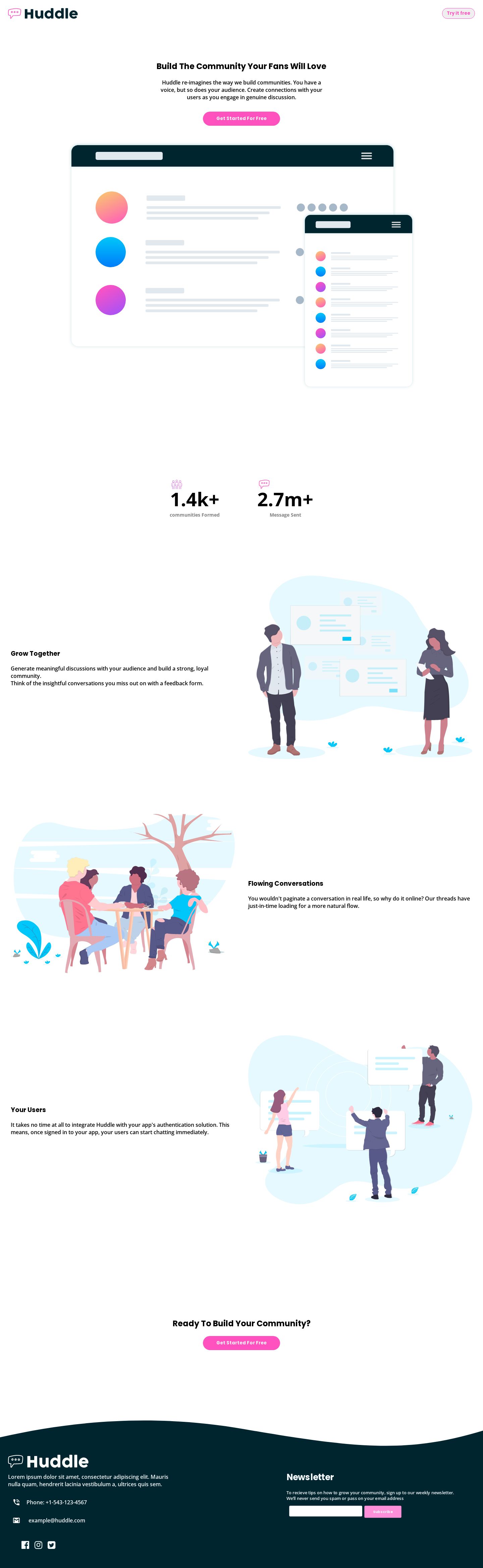 Frontend Mentor | Huddle landing page with curved sections using grid ...