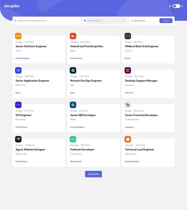 Frontend Mentor | Responsive DevJobs app using React coding challenge solution