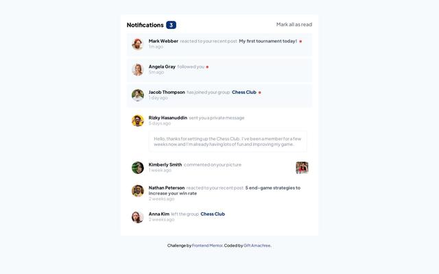 Frontend Mentor | Built this notification page with HTML, CSS and JavaScript coding challenge ...