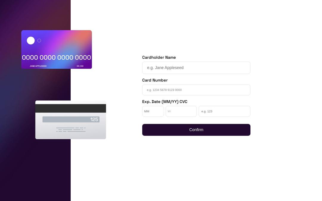 Frontend Mentor | Responsive Interactive Card detail form Using HTML CSS & JS coding challenge ...