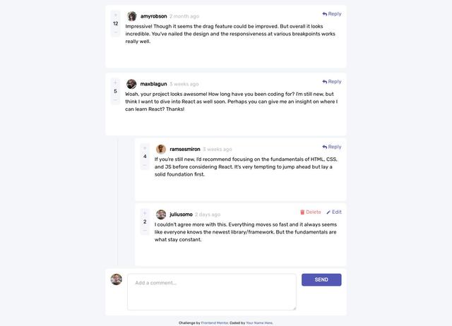 Frontend Mentor | interactive comments display using reactjs coding challenge solution
