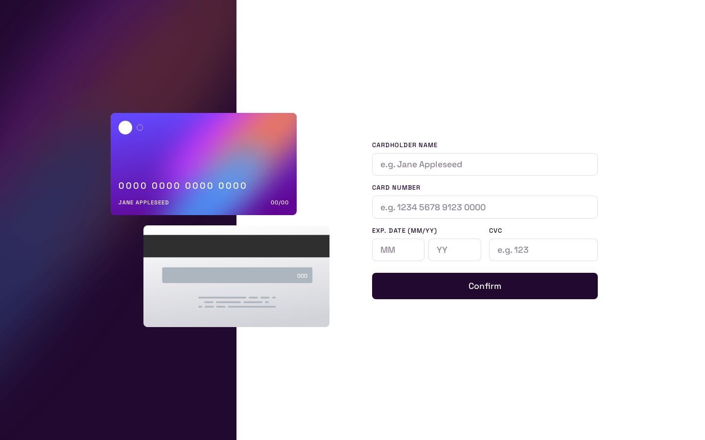Frontend Mentor | Solution Interactive card details form coding challenge solution
