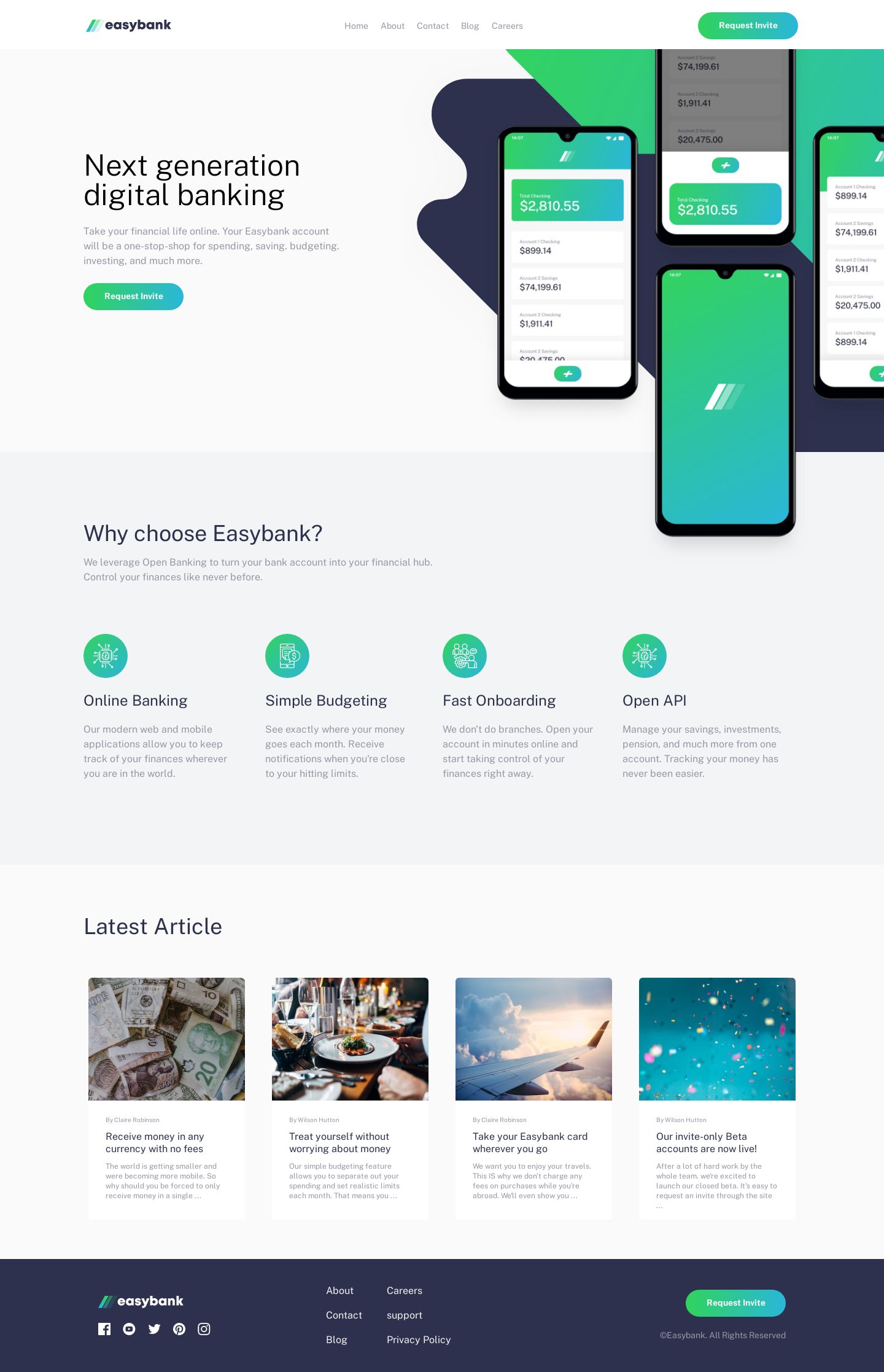 Frontend Mentor | Easybank Landing Page using ReactJs and tailwind css coding challenge solution