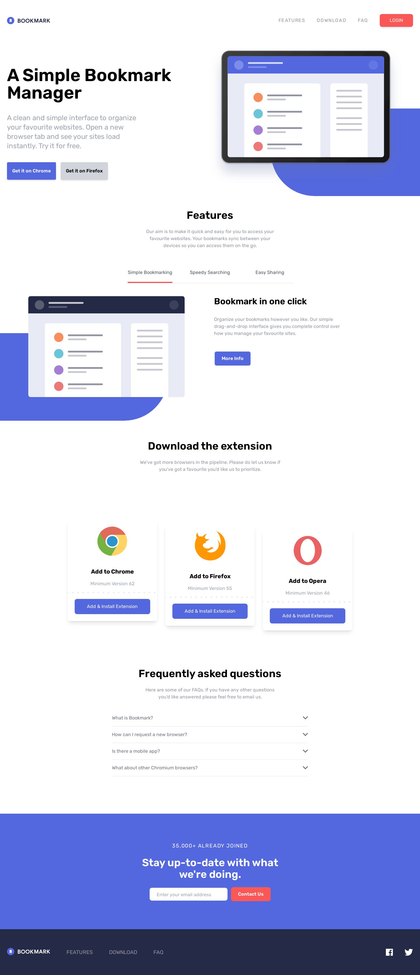 Frontend Mentor | Bookmark landing page using - HTML, CSS, JS, TailwindCSS coding challenge solution