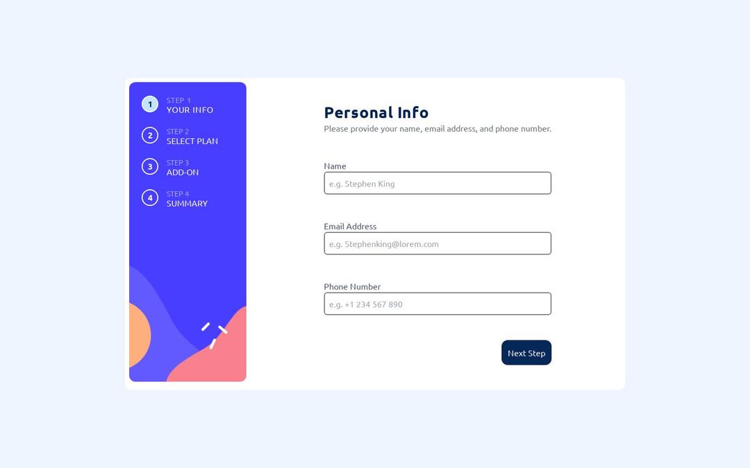 Frontend Mentor | A multi-page form validation using ReactJs & Tailwindcss coding challenge solution
