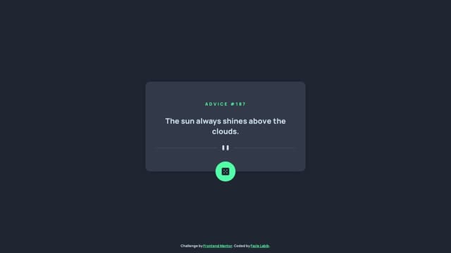 Frontend Mentor | Responsive Advice generator app using Flexbox and JavaScript coding challenge ...