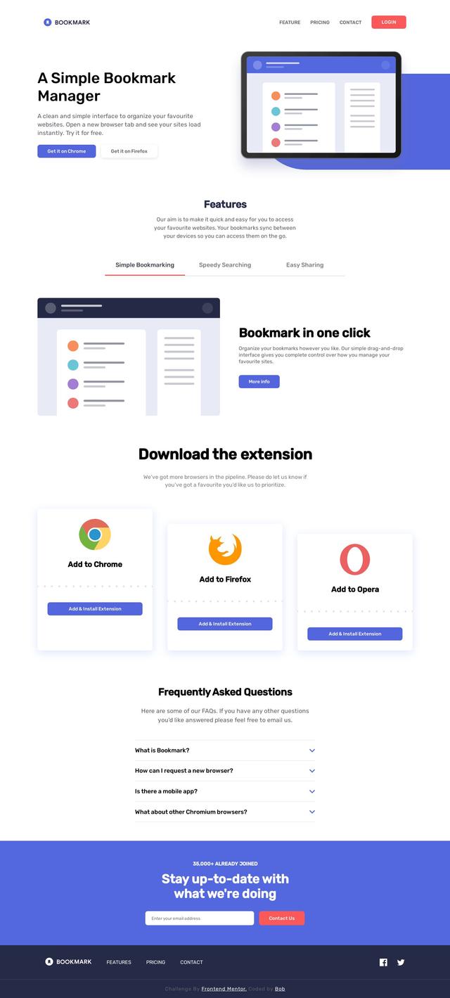 Frontend Mentor | Bookmark Landing Page ( HTML CSS + Angular ) coding challenge solution