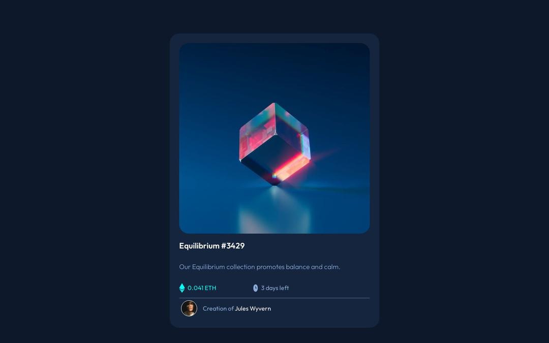 Frontend Mentor | NFT Preview Card - using flexbox coding challenge solution