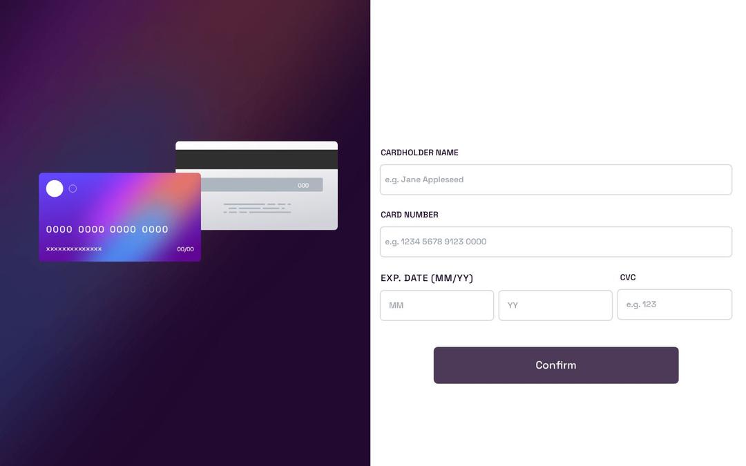 Frontend Mentor | Interactive card details with html, tailwindcss and javascript coding ...