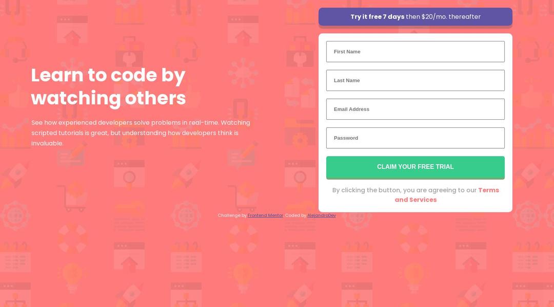Frontend Mentor | Responsive sign up form, mobile first, css, html and ...