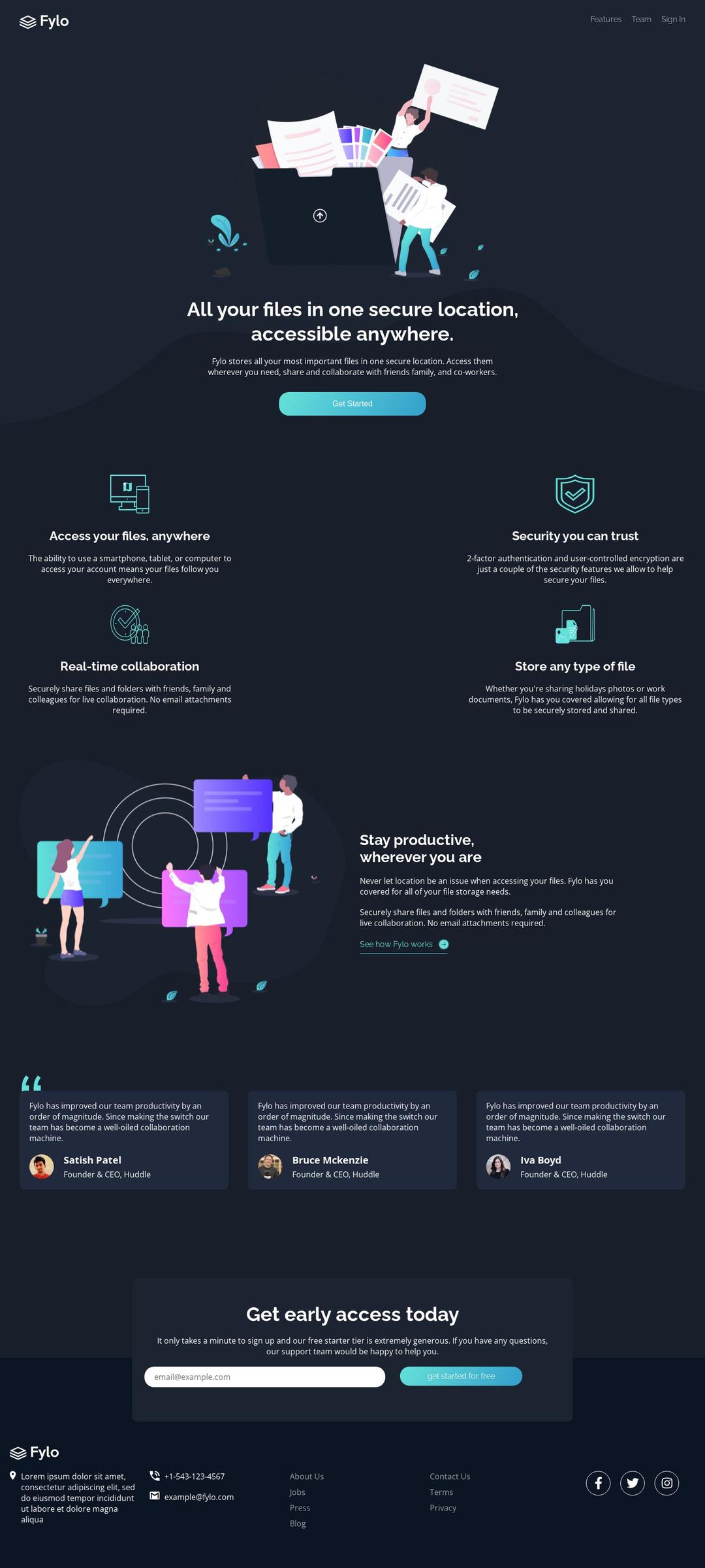 Frontend Mentor | Fylo dark theme landing page with ReactJS + Vite coding challenge solution