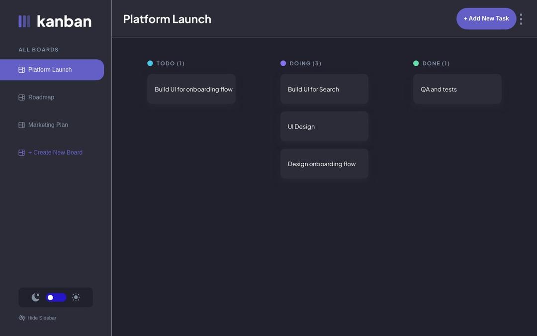 Frontend Mentor | Responsive CRUD Web App - Kanban Board coding challenge solution