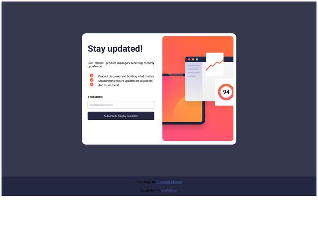 Frontend Mentor | Newsletter message using HTML, CSS, JS coding challenge solution