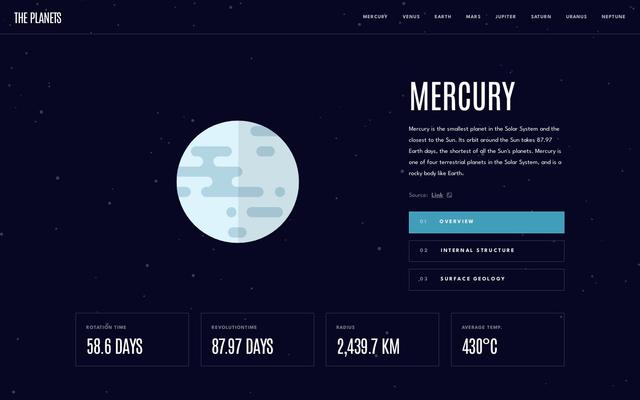 Frontend Mentor | Responsive planets fact site with SASS and vanilla JS coding challenge solution