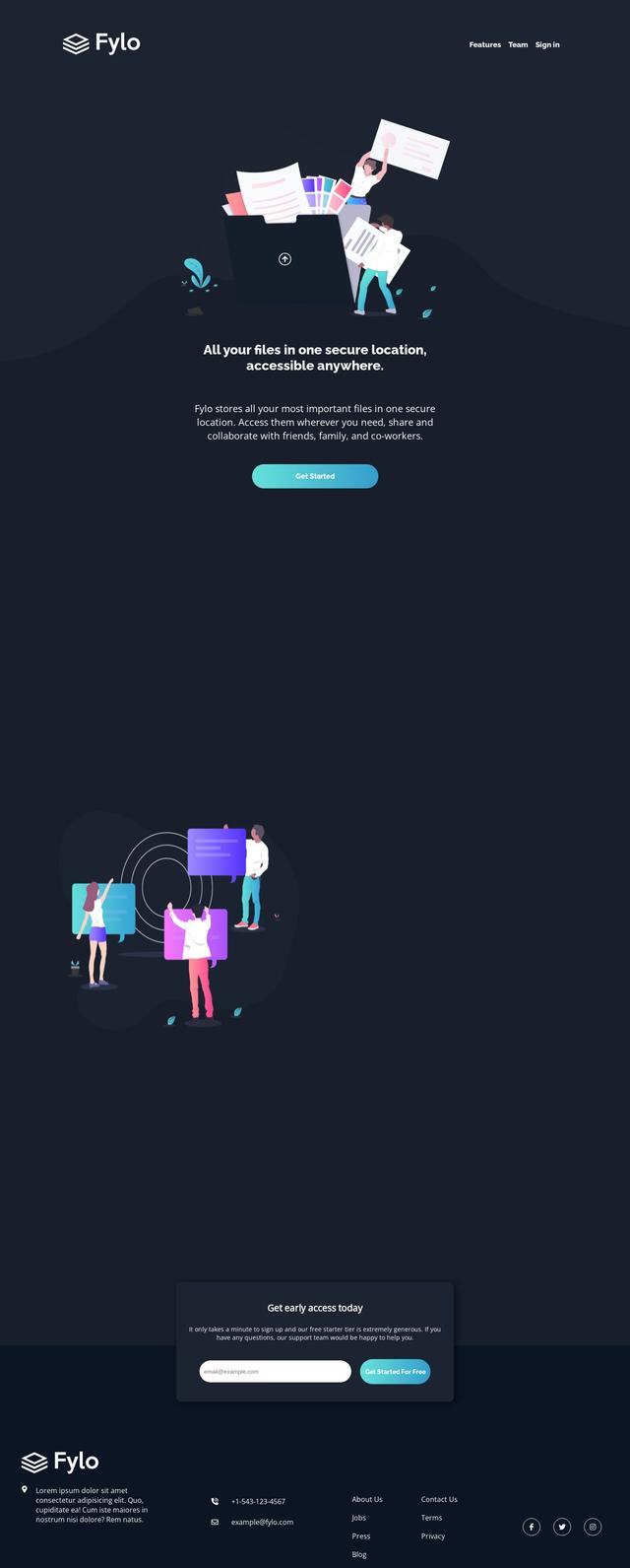Frontend Mentor | Fylo dark theme landing page using HTML and CSS only coding challenge solution