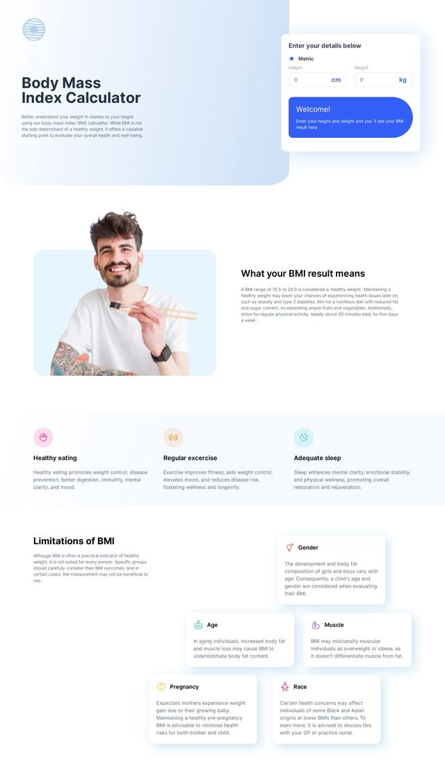 Frontend Mentor | Body Mass Index calculator coding challenge solution