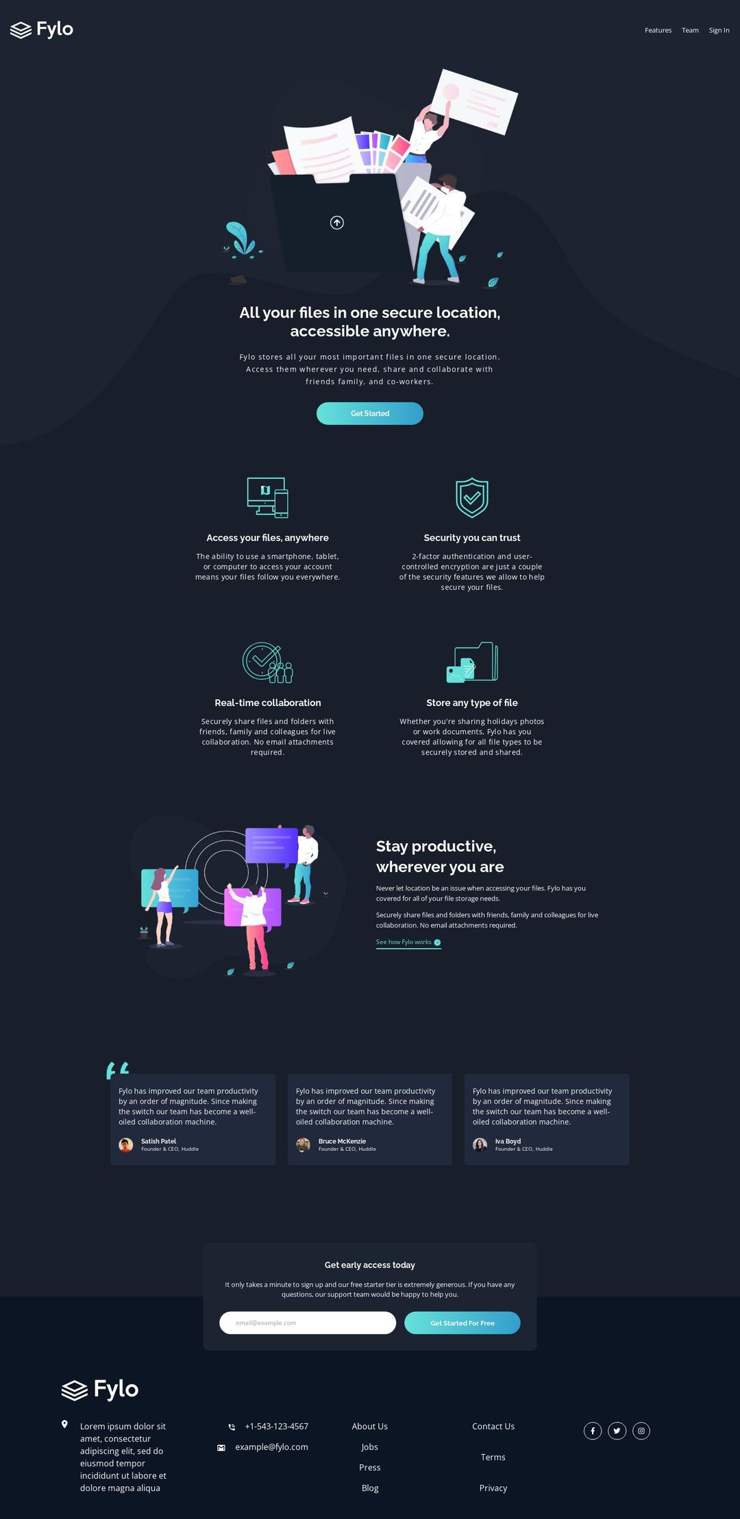 Frontend Mentor | Responsive fylo landing page built with Tailwind & Vanilla JS coding challenge ...