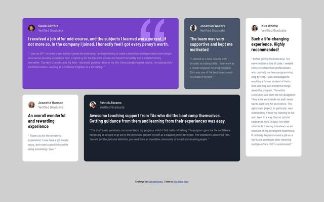 Frontend Mentor Responsive Testimonials Grid Section Using Css Flexbox Coding Challenge Solution