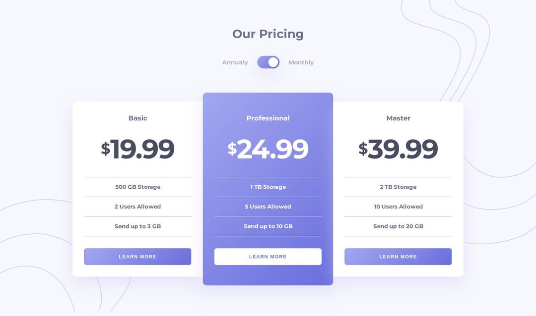 Frontend Mentor | Responsive pricing with toggle page in React coding challenge solution