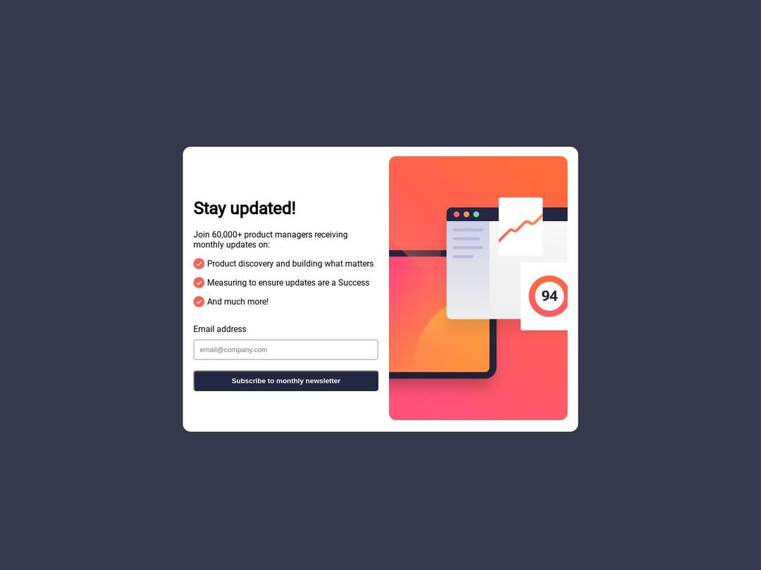 Frontend Mentor | A subscribe page with a success message using html ...