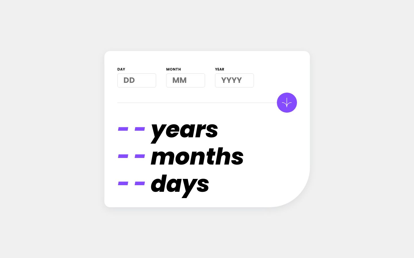 Frontend Mentor | Age Calculator using html, css and Vanilla js coding ...