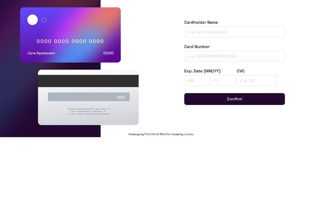 Frontend Mentor | Interactive Card Details Form: HTML, CSS, JS, Responsive design. coding ...