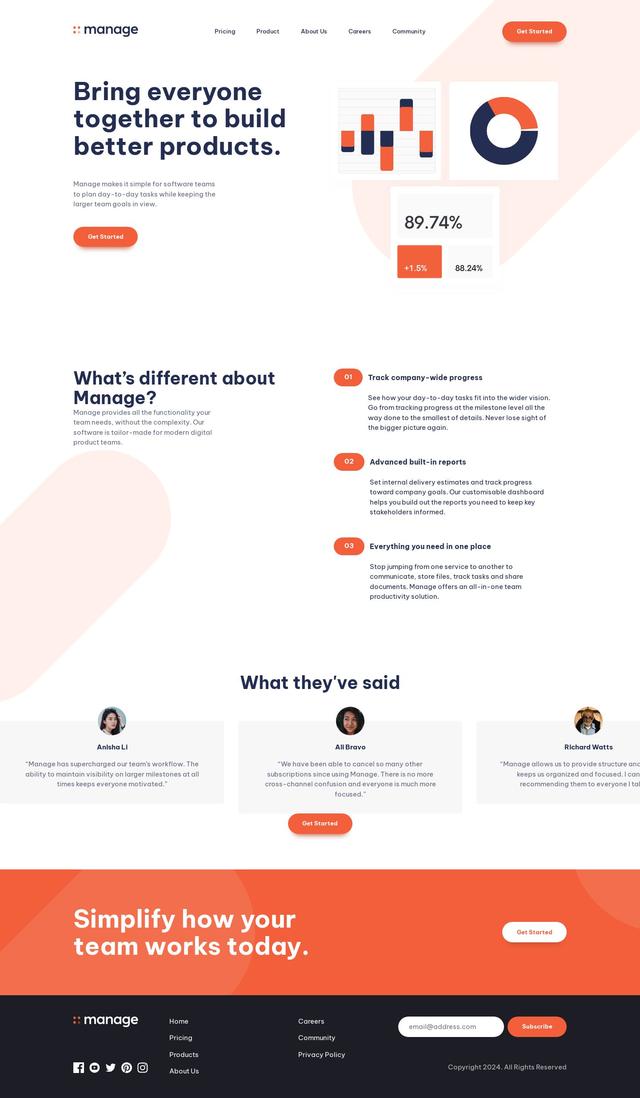 Frontend Mentor | manage-landing-page-master coding challenge solution
