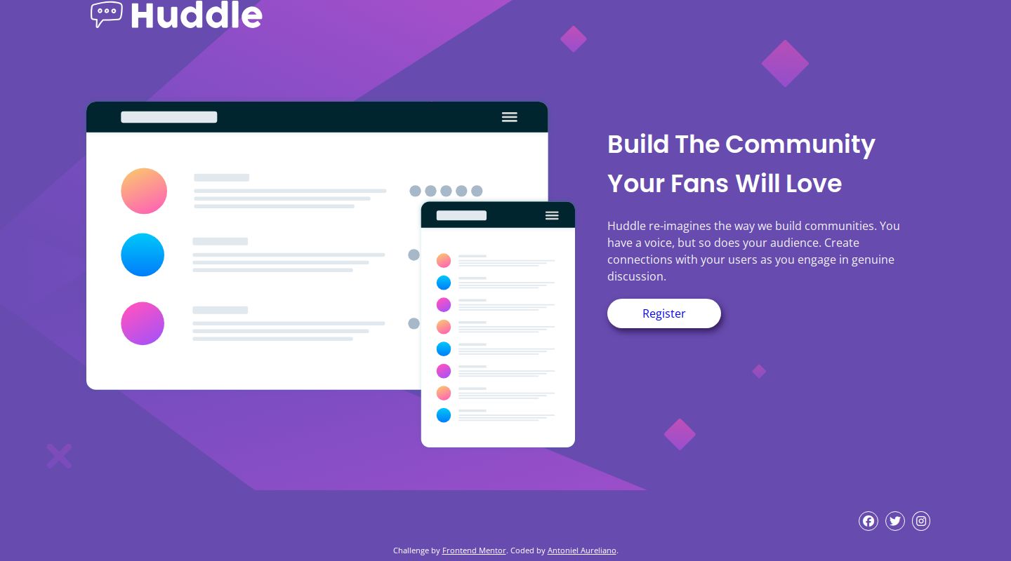 Frontend Mentor | Huddle landing page with a single introductory section with CSS grid coding ...