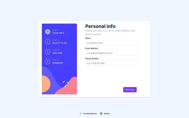Frontend Mentor Multi Step Form[nextjs Tailwindcss Shadcn Ui