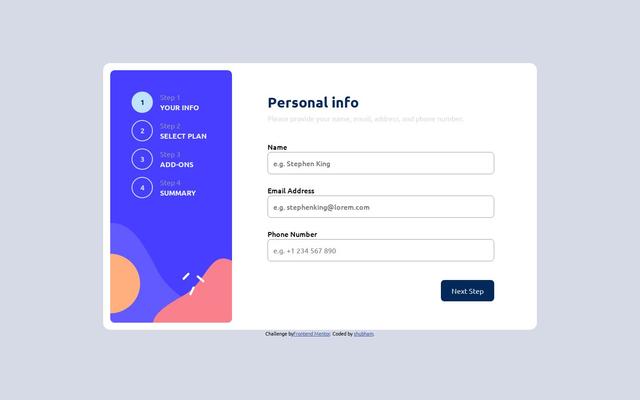 Frontend Mentor | Multistep form Responsive landing,with validation and output onconsole coding ...