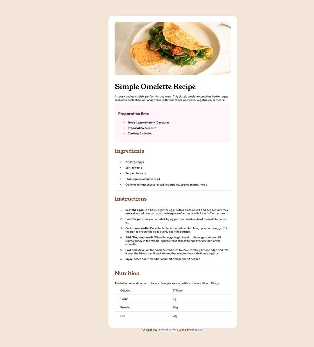 Frontend Mentor | Omelette Recipe Page using HTML and CSS coding challenge solution