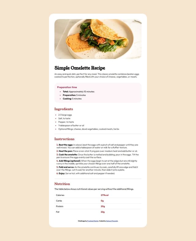 Frontend Mentor | Omelette Recipe Page Solution - HTML and CSS coding challenge solution