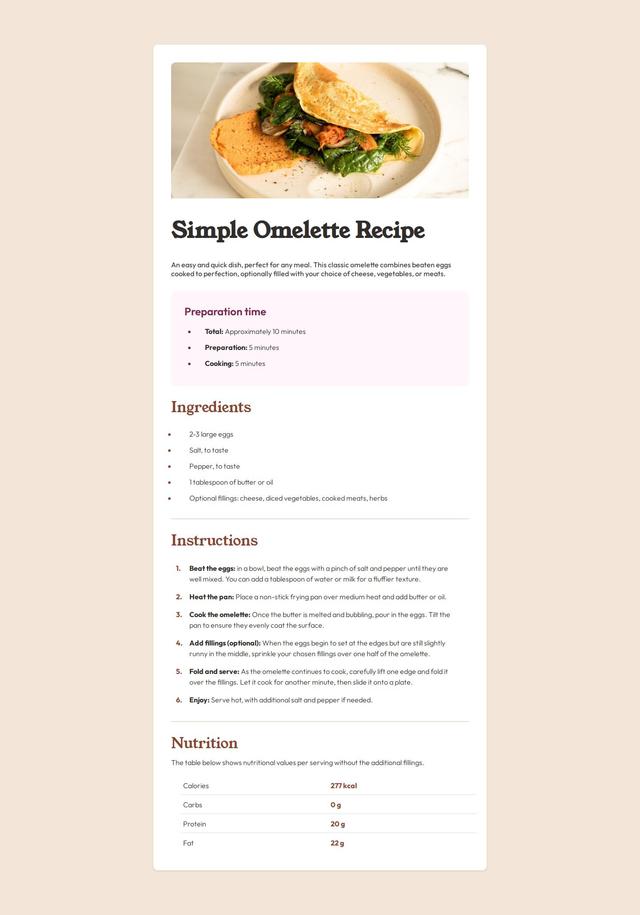 Frontend Mentor | Simple Omelette Recipe - HTML and CSS coding challenge solution
