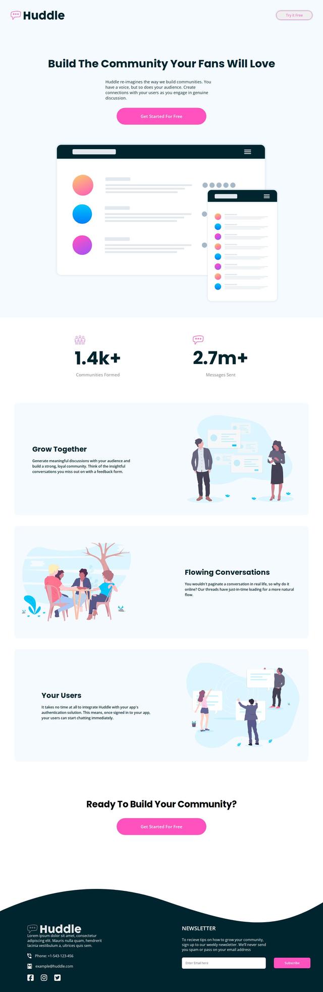Frontend Mentor | Huddle landing page with curved sections coding challenge solution