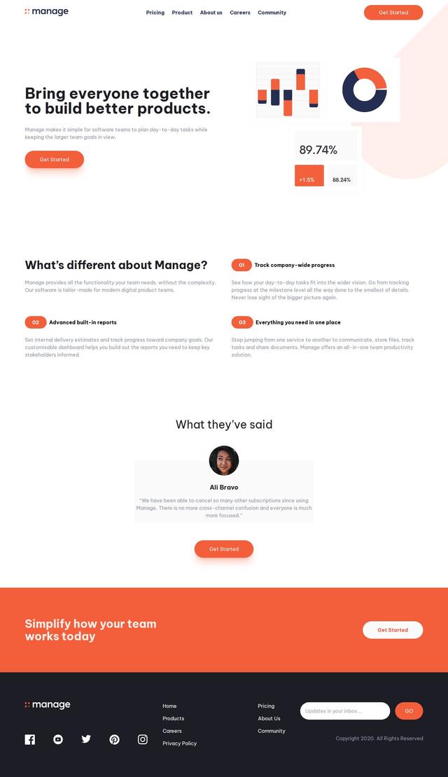 Frontend Mentor | Manage landing page solution using tailwindcss (no slider) coding challenge ...