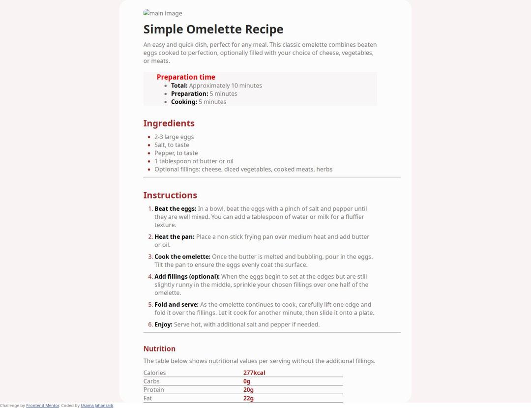 Frontend Mentor | Recipe page using pure HTML and CSS. coding challenge solution