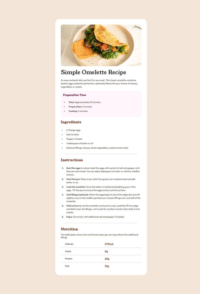 Frontend Mentor | Simple Omelette Recipe main page using HTML and CSS coding challenge solution
