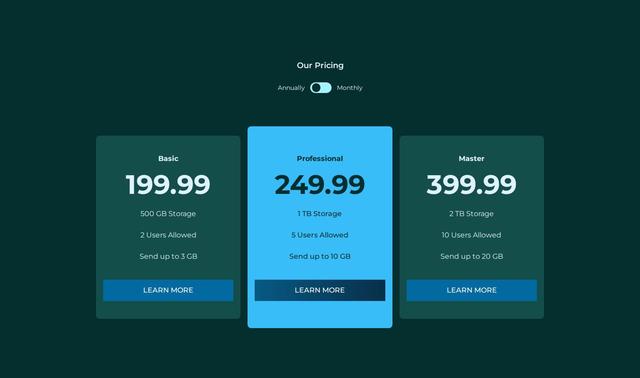 Frontend Mentor | Price Component with Custom Dark Theme built with React & TailwindCSS coding ...