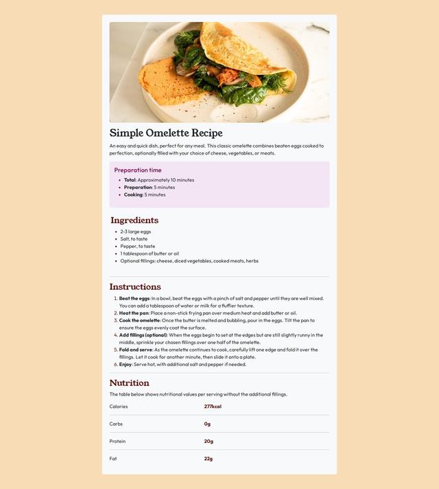 Frontend Mentor | OMELETTE RECIPE PAGE coding challenge solution