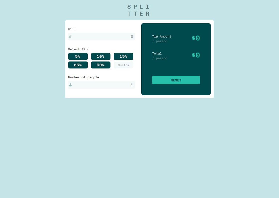 Frontend Mentor | Tip Calculator using React and Tailwind coding challenge solution